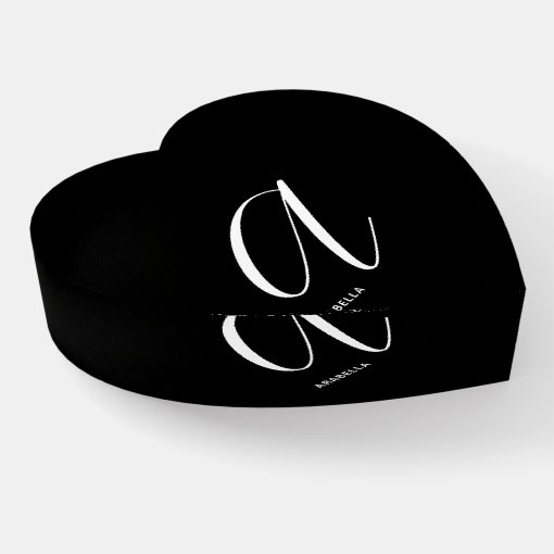 Artfully Monogrammed Letter A Black & White Heart Paperweight | Zazzle