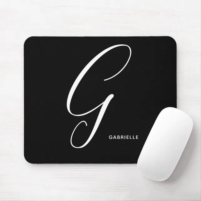 Artfully Monogrammed Script Letter G Black & White Mouse Pad | Zazzle