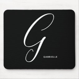 Artfully Monogrammed Script Letter G Black & White Mouse Pad | Zazzle