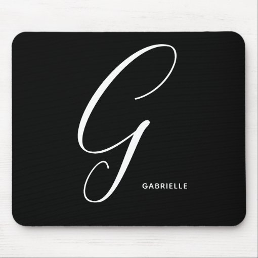 Artfully Monogrammed Script Letter G Black & White Mouse Pad | Zazzle
