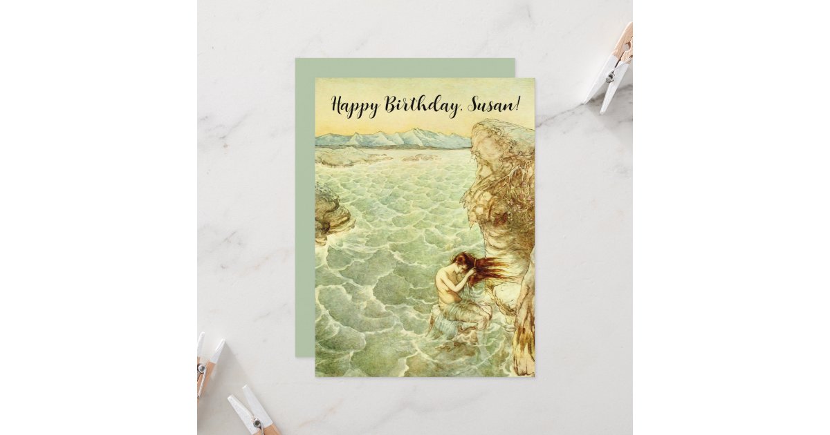 Arthur Rackham Illustration Nymph on a Rock Card | Zazzle