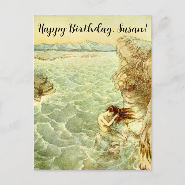 Arthur Rackham Illustration Nymph on a Rock Holiday Postcard | Zazzle