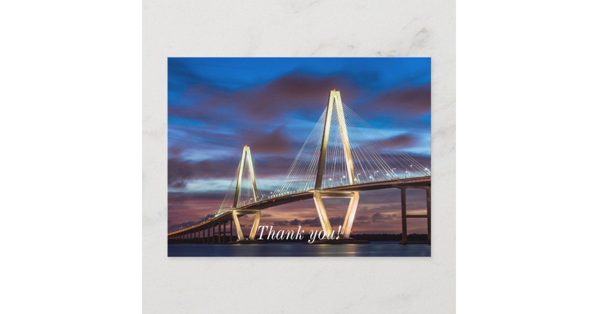 Arthur Ravenel Bridge At Night Postcard | Zazzle