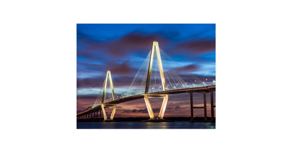 Arthur Ravenel Bridge At Night Postcard | Zazzle.com