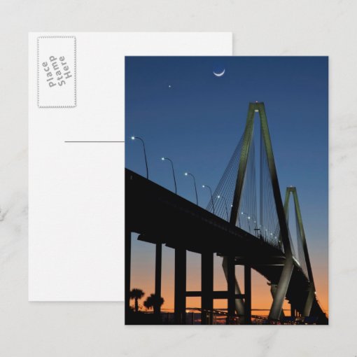 Arthur Ravenel Jr. Bridge at Dusk Postcard | Zazzle