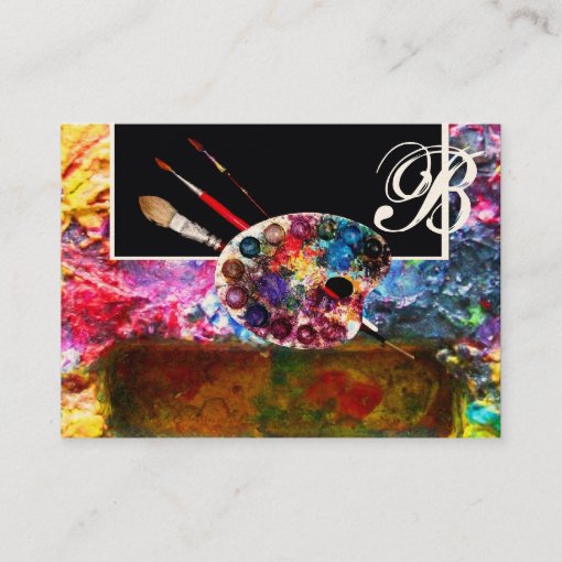 ARTIST COLOR PALETTE MONOGRAM Painter,Art Supplies Business Card | Zazzle
