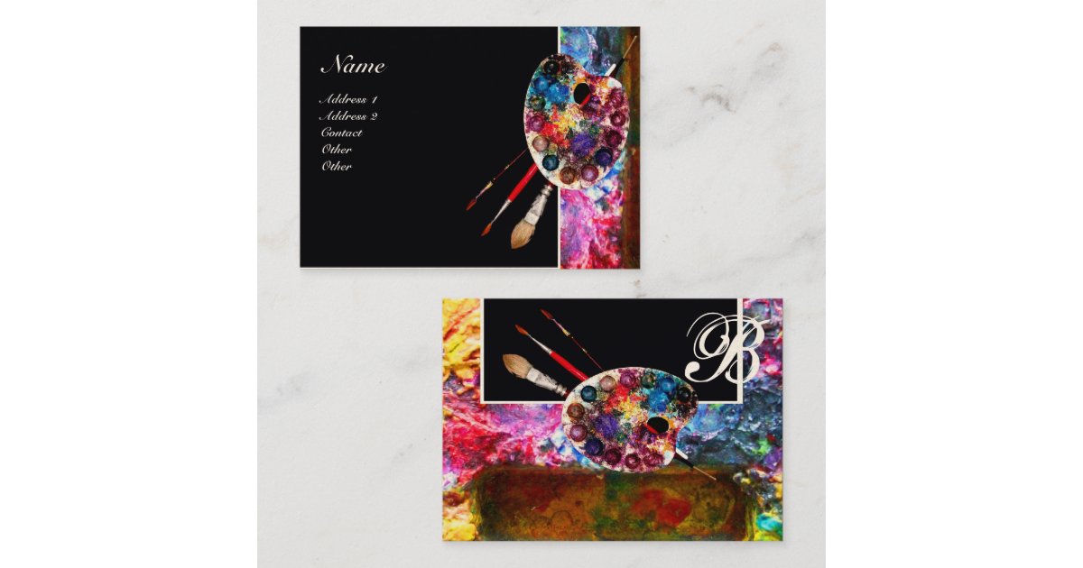 ARTIST COLOR PALETTE MONOGRAM Painter,Art Supplies Business Card | Zazzle