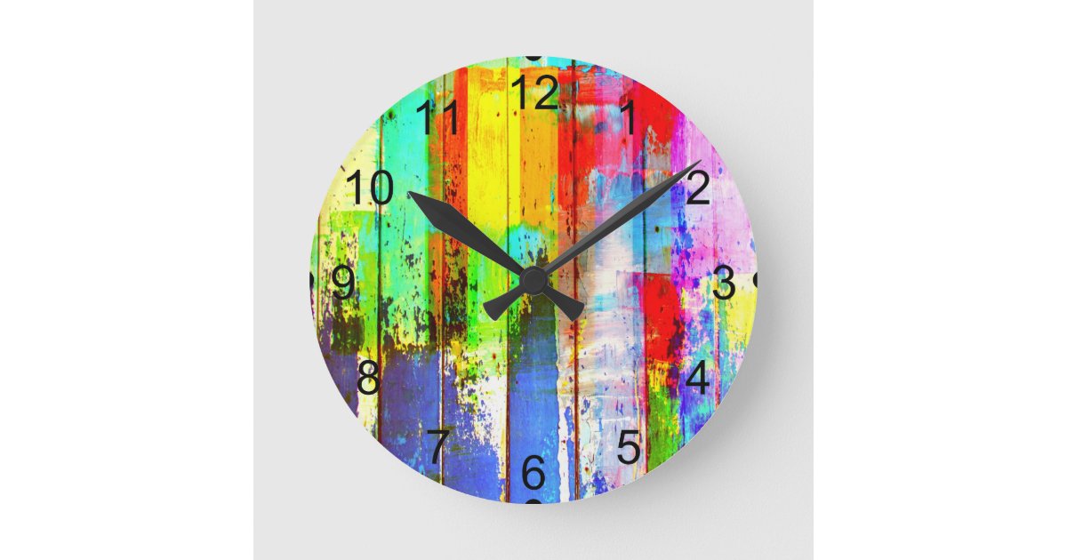 Artist Colorful Splatter Paint Round Clock | Zazzle