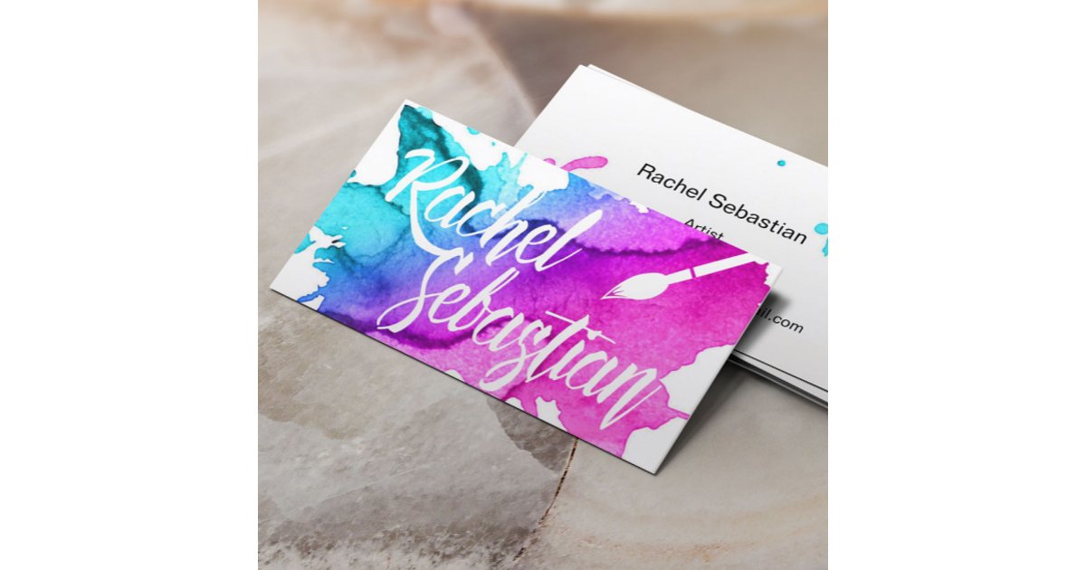 Artist Custom Script Watercolor Business Card | Zazzle
