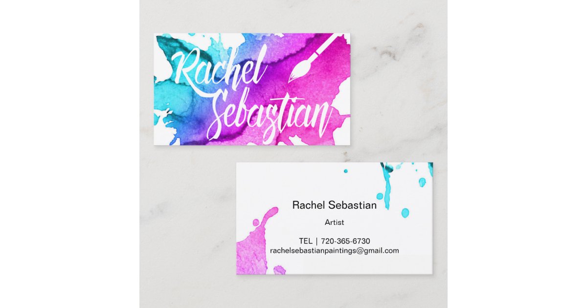 Artist Custom Script Watercolor Business Card | Zazzle