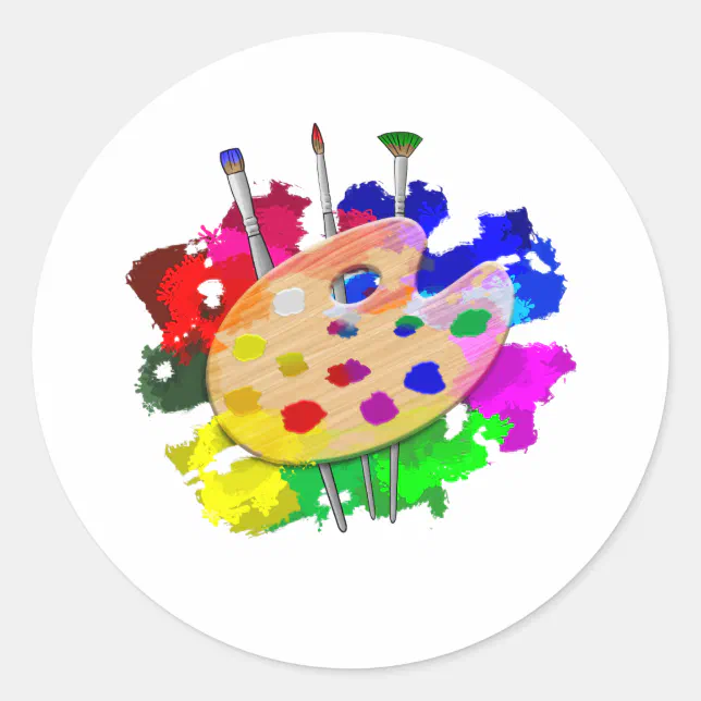 Artist Palette And Brushes Classic Round Sticker | Zazzle