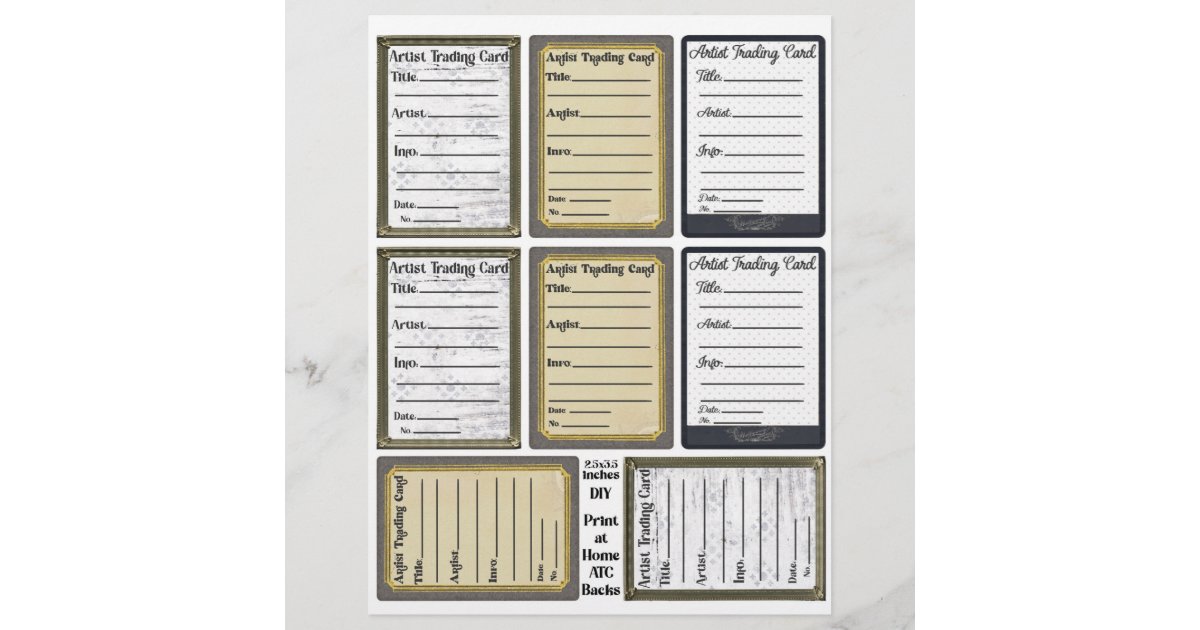 Artist Trading Card Back Sheet | Zazzle