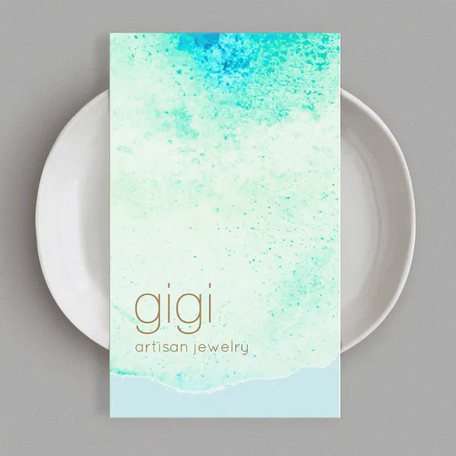 Artistic Abstract Aqua Blue Watercolor Business Card | Zazzle