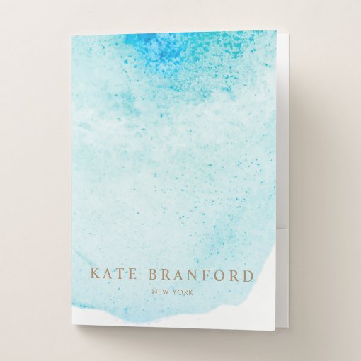 Artistic Aqua Blue Watercolor Large Floral Art Pocket Folder | Zazzle