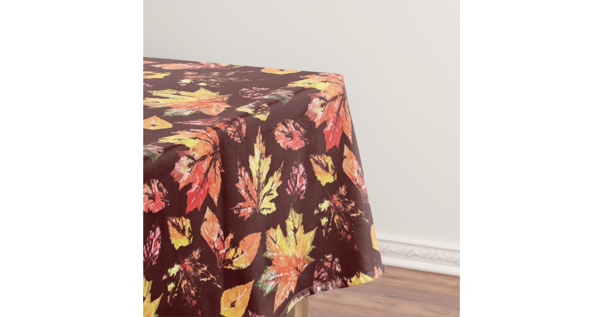 Artistic Autumn Leaves Pattern on Rich Brown Tablecloth | Zazzle