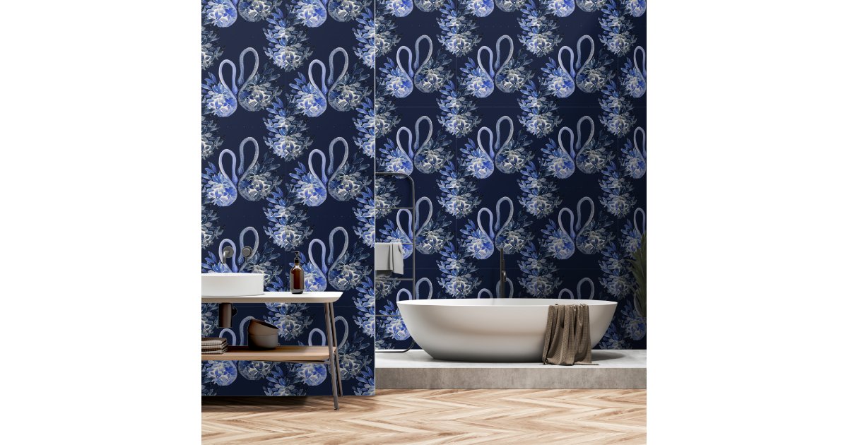Artistic Blue Swans Watercolor Hand-painted Wallpaper | Zazzle
