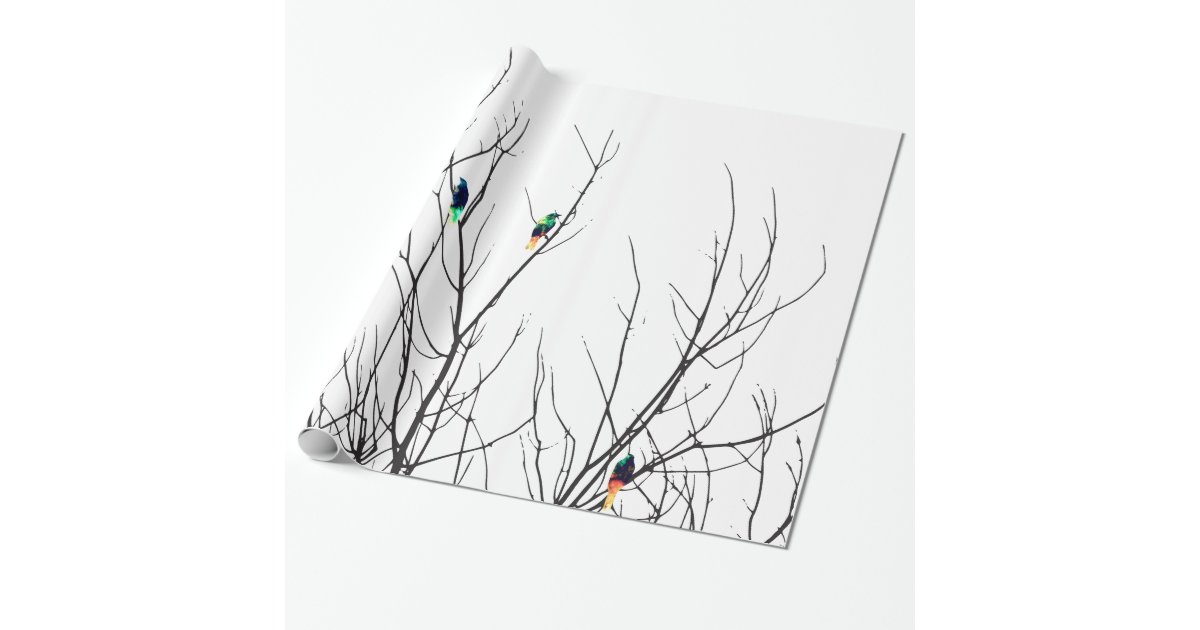 Artistic Bright Birds on Tree Branches Wrapping Paper | Zazzle