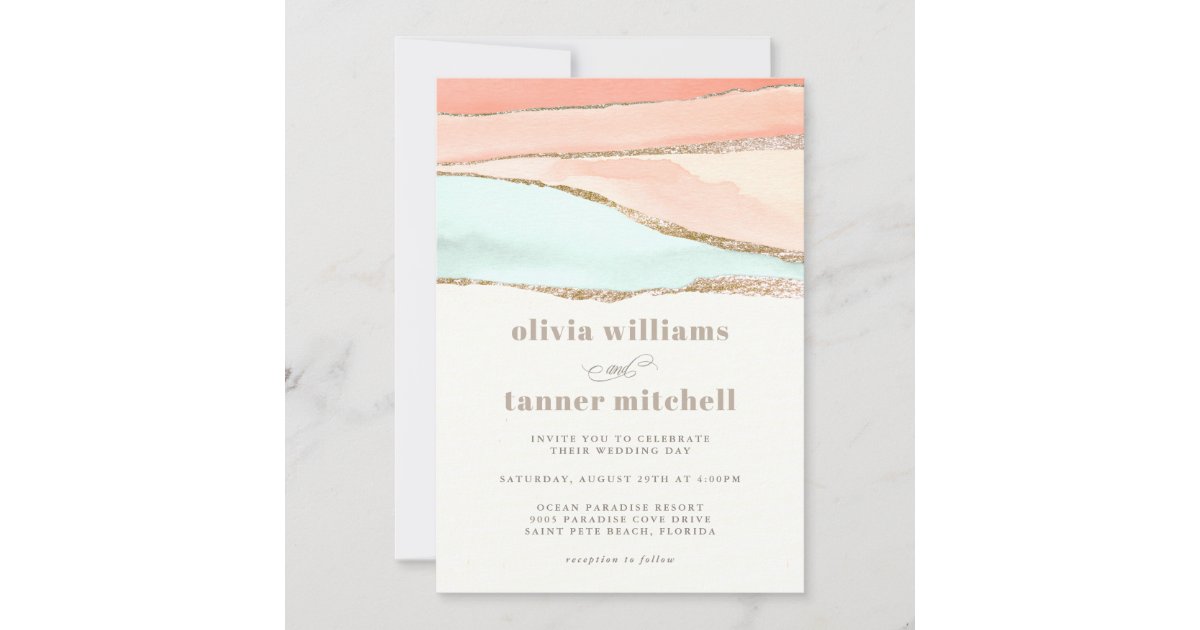 Artistic Coastal Watercolor Abstract Wedding Invitation | Zazzle