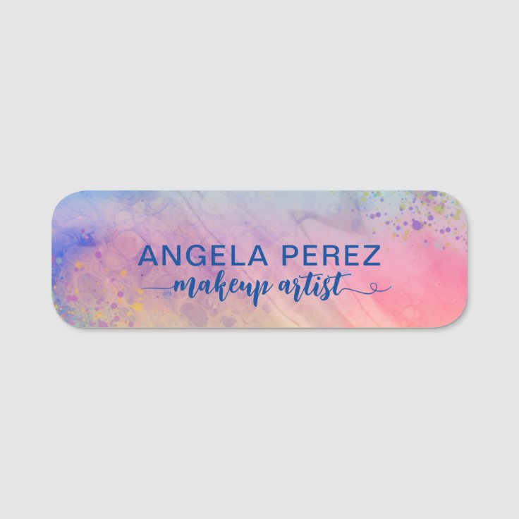 Artistic Colorful Pastel Liquid Paint Splatters Name Tag | Zazzle