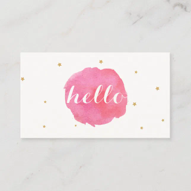 Artistic Cute Pink Watercolor Hello Greeting Business Card | Zazzle