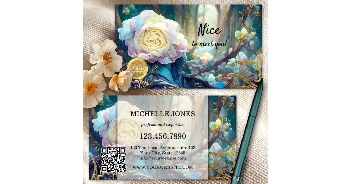 Artistic Floral Logo QR Code Business Card | Zazzle