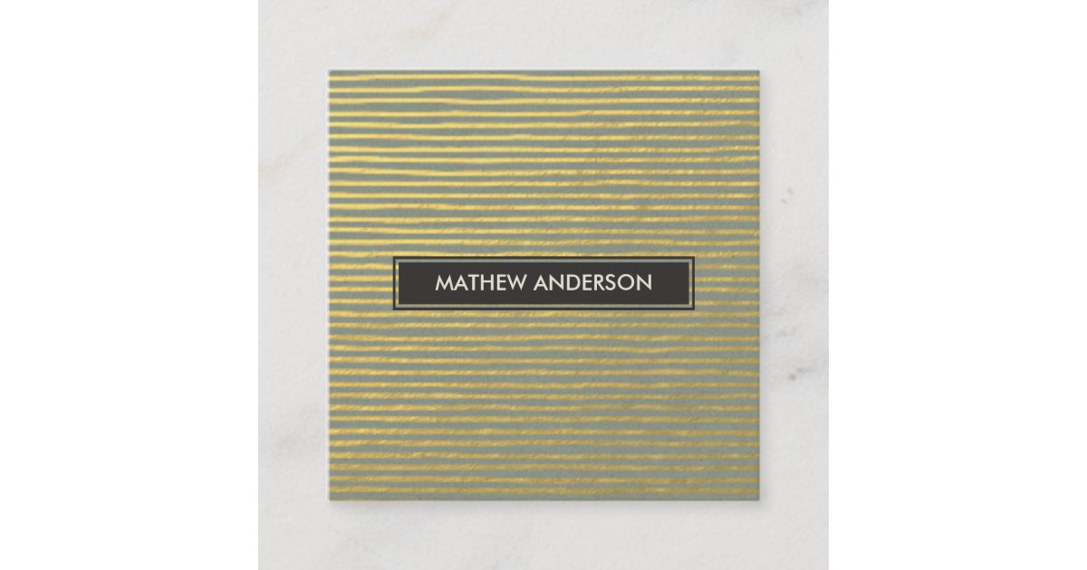 ARTISTIC GOLD GREY FAUX SKETCH STRIPE LINE PATTERN SQUARE BUSINESS CARD ...