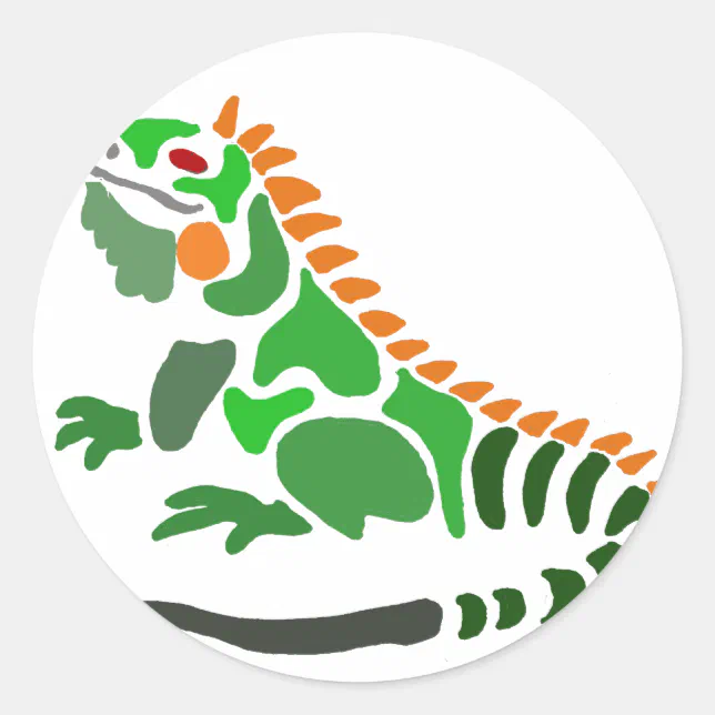 Artistic Green Iguana Art Original Classic Round Sticker | Zazzle