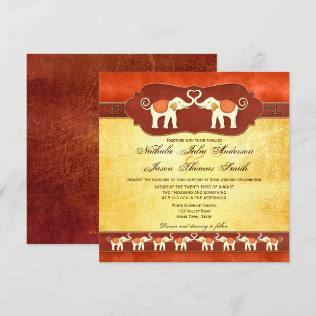 Artistic Indian White Elephants Wedding Invitation | Zazzle