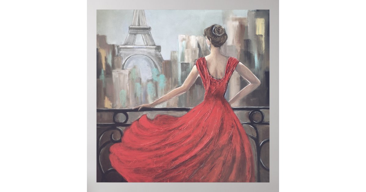 Artistic Lady in a Red Dress in Paris Poster | Zazzle