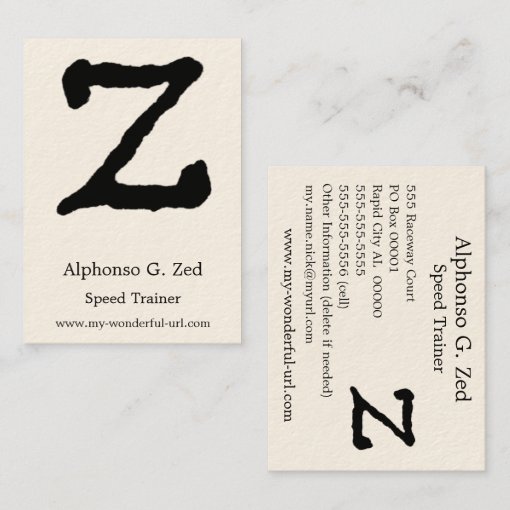 Artistic Letter "Z" Hand Lettered Style Initial Business Card | Zazzle