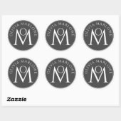 Artistic Monogram Personal Name Logo Black White Classic Round Sticker ...