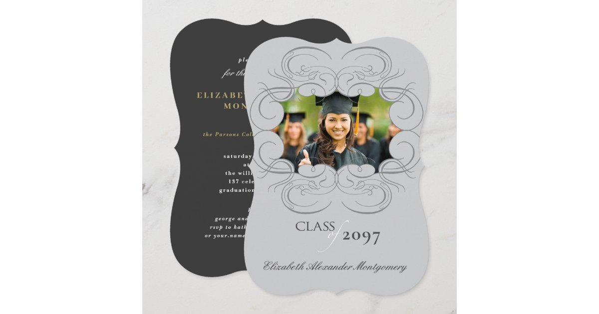 Artistic Scrolls Frame Photo Chic Graduation Party Invitation | Zazzle