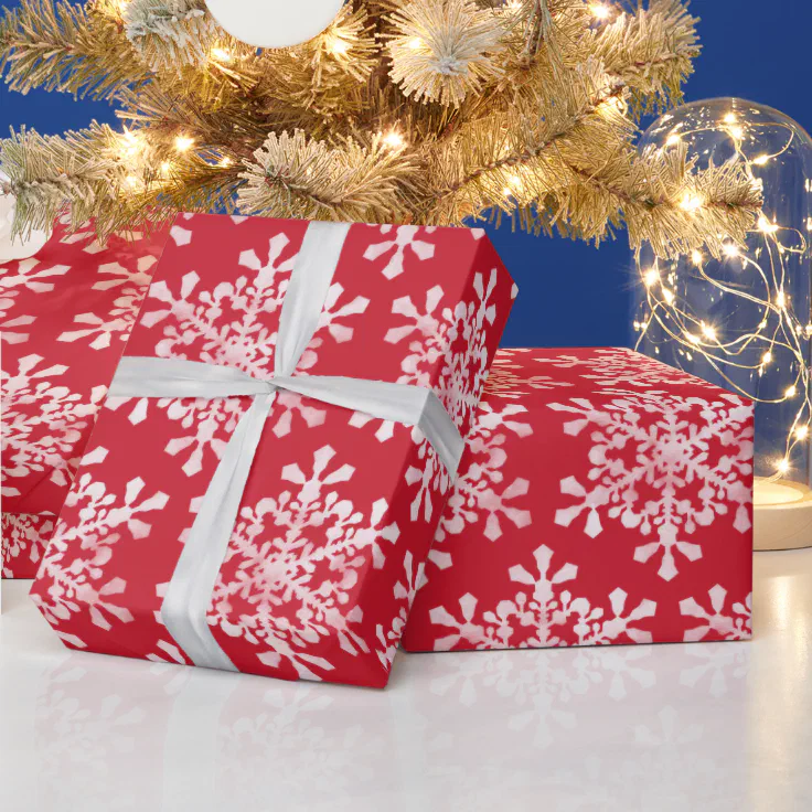 Artistic snowflake color editable red Christmas Wrapping Paper | Zazzle