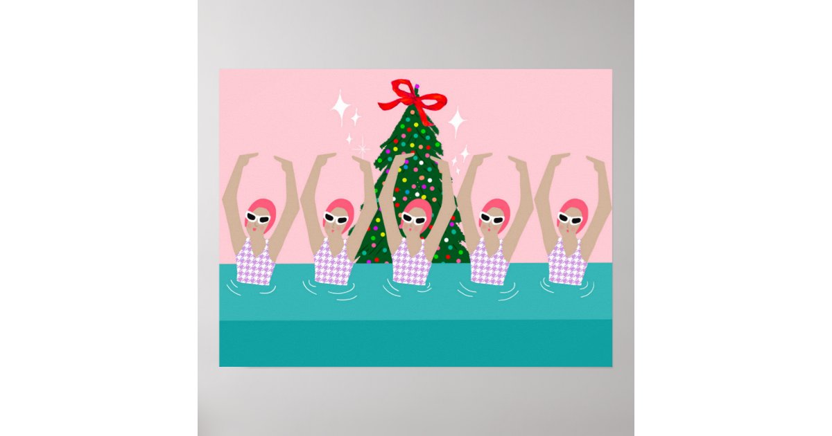 Artistic Swimmers Illustration Christmas Holiday Poster | Zazzle