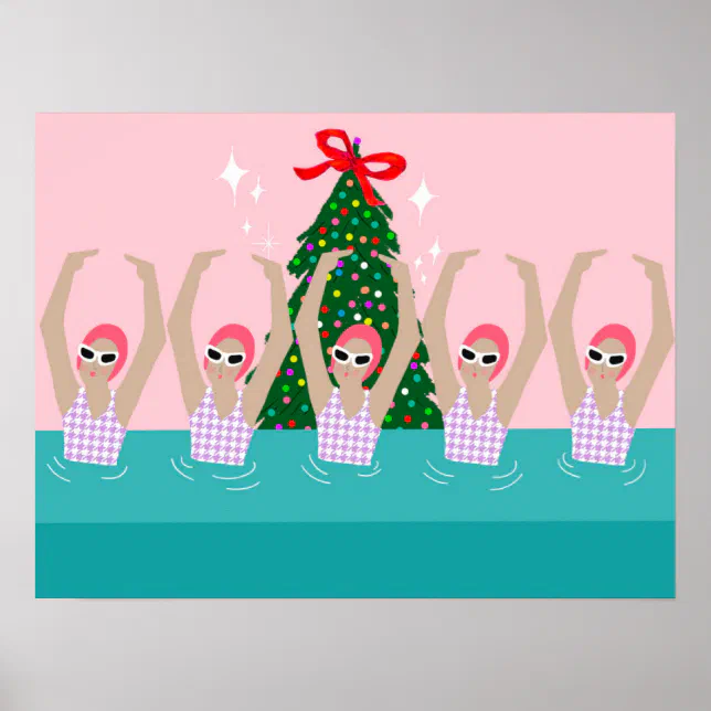 Artistic Swimmers Illustration Christmas Holiday Poster | Zazzle