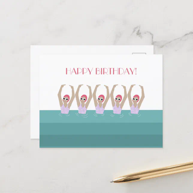 Artistic Swimmers | Swimming Illustration Birthday Postcard | Zazzle