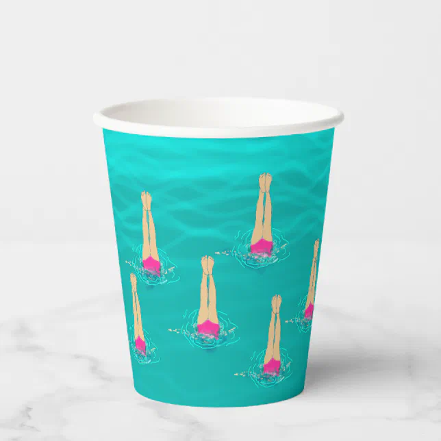 Artistic Swimmers Swimming Under Water Swim Party Paper Cups | Zazzle