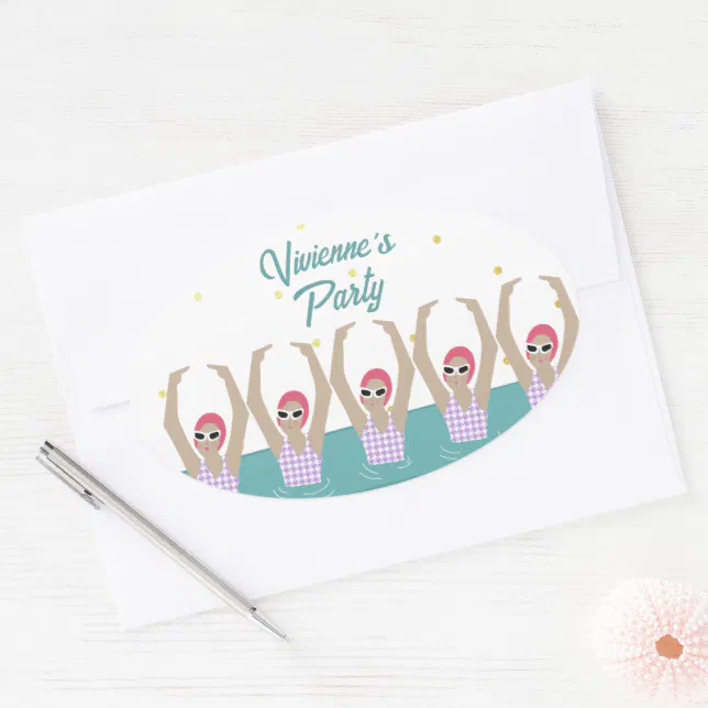 Artistic Swimmers Synchro Swimming Birthday Party Oval Sticker | Zazzle