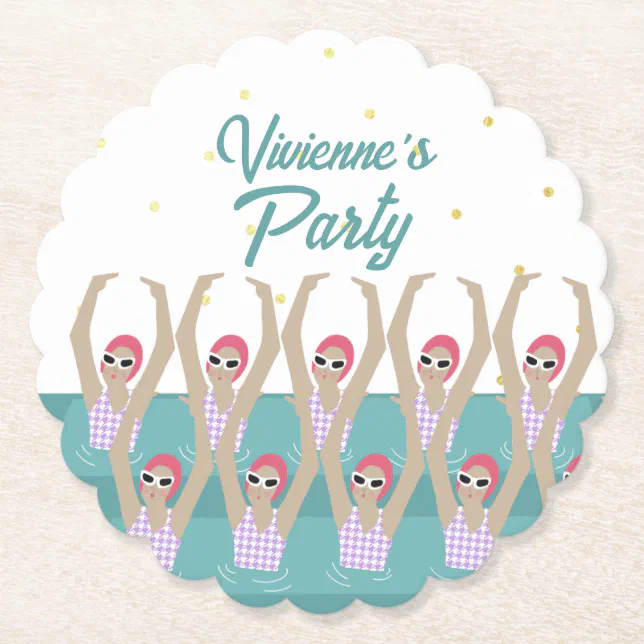 Artistic Swimmers Synchro Swimming Birthday Party Paper Coaster | Zazzle