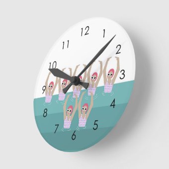 Artistic Swimmers | Synchro Swimming Design Art Round Clock | Zazzle