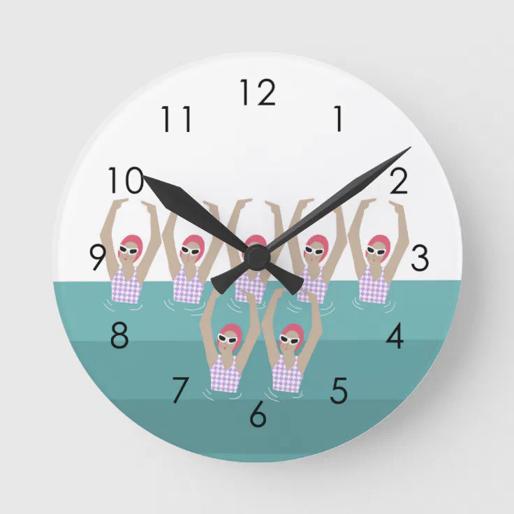 Artistic Swimmers | Synchro Swimming Design Art Round Clock | Zazzle