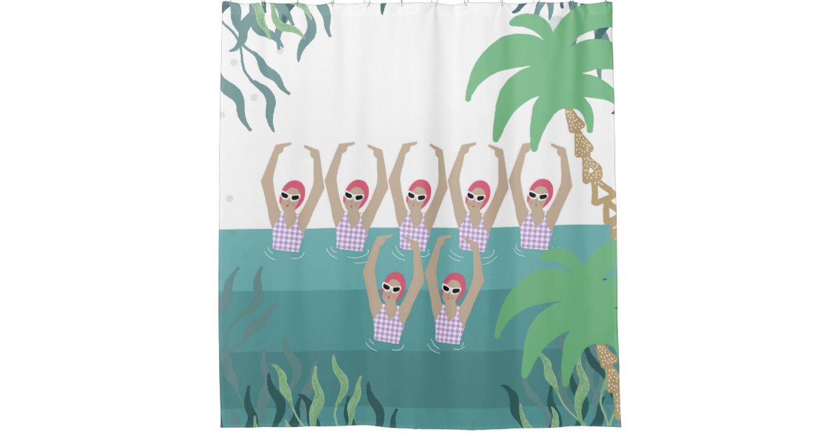 Artistic Swimmers | Synchro Swimming Tropical Art Shower Curtain | Zazzle