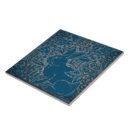 Artistic Teal Rabbit Bird Animal Floral Foliage Ceramic Tile | Zazzle