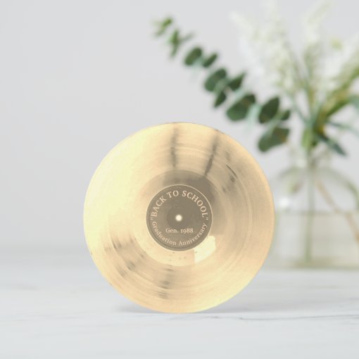 Artistic vinyl record plate retro style gold announcement | Zazzle