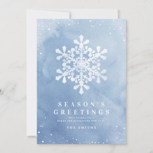 Artistic Watercolor Snowflake Blue Christmas cards | Zazzle