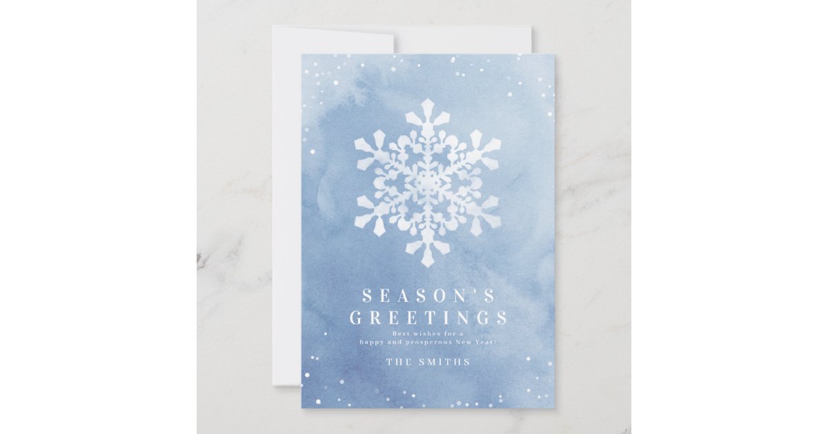 Artistic Watercolor Snowflake Blue Christmas cards | Zazzle