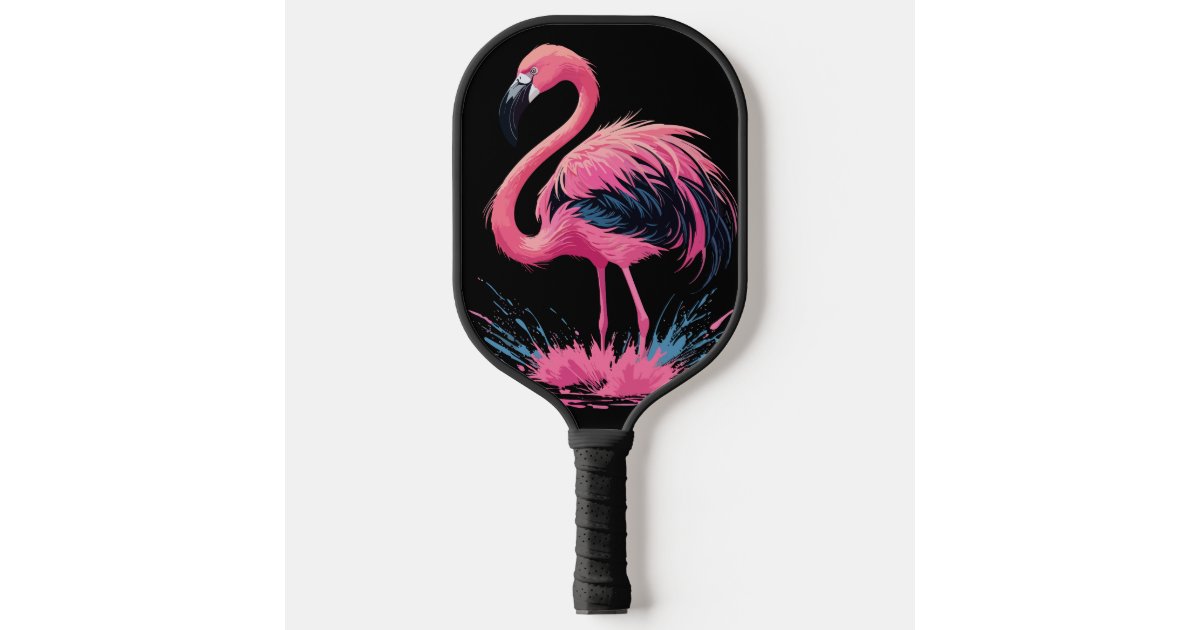 Artistic Whimsical Pink Flamingo Color Splash Pickleball Paddle | Zazzle