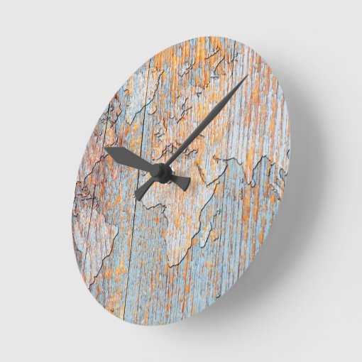 Artistic wooden world map round clock | Zazzle