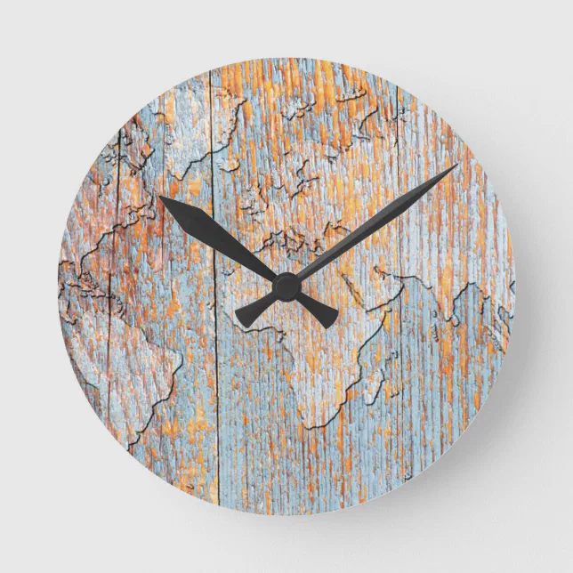 Artistic wooden world map round clock | Zazzle