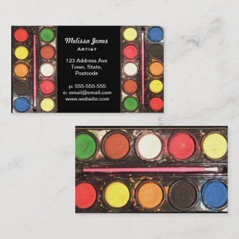 Artist's colorful paint color box business card | Zazzle